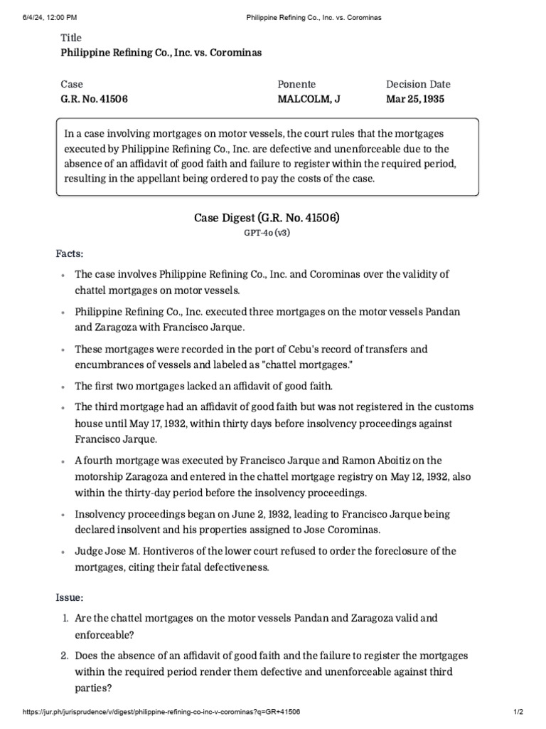 Philippine Refining Co., Inc. vs. Corominas | PDF | Public Law | Justice