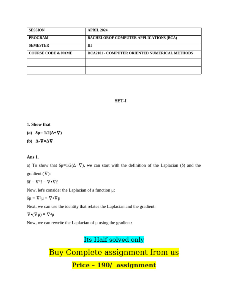 Dca2101 Computer Oriented Numerical Methods | PDF | Line (Geometry) | Equations