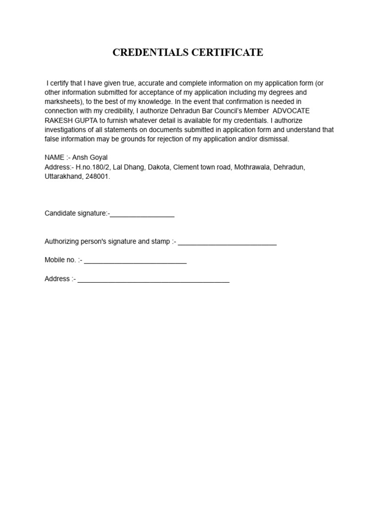 Credentials Certificate | PDF