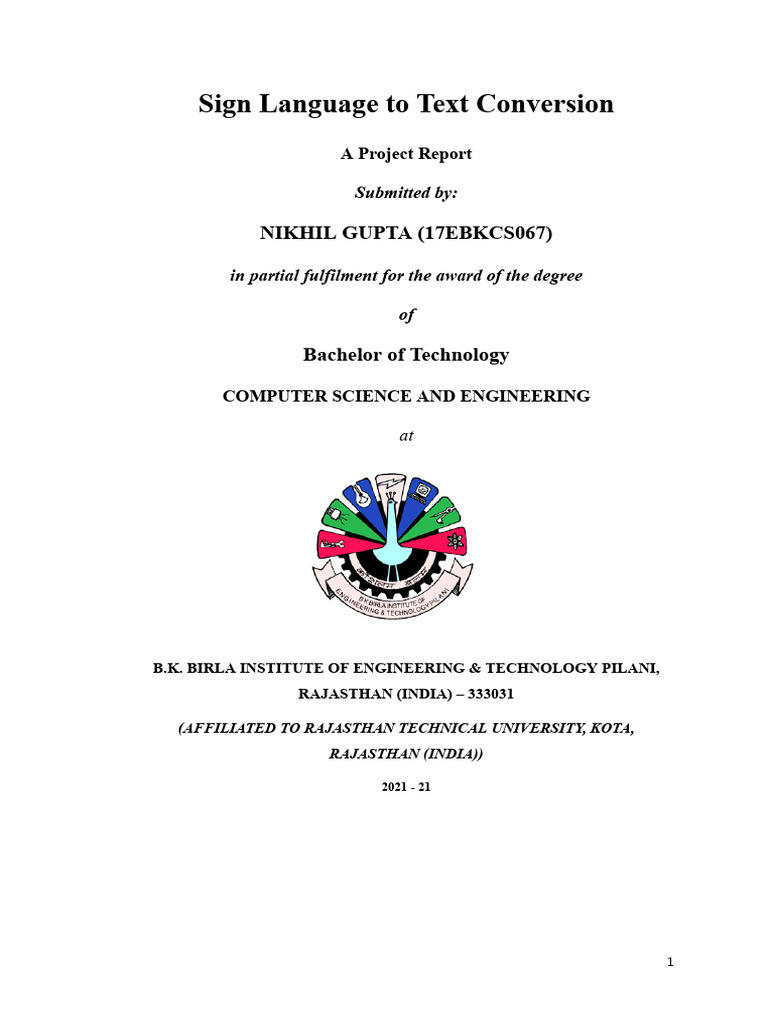 Bachelor's-Project Report - (Sign Language To Text Conversion) | PDF | Artificial Neural Network ...