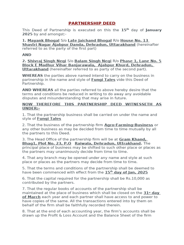 Partnership-Deed.pdf | PDF | Partnership | Debits And Credits