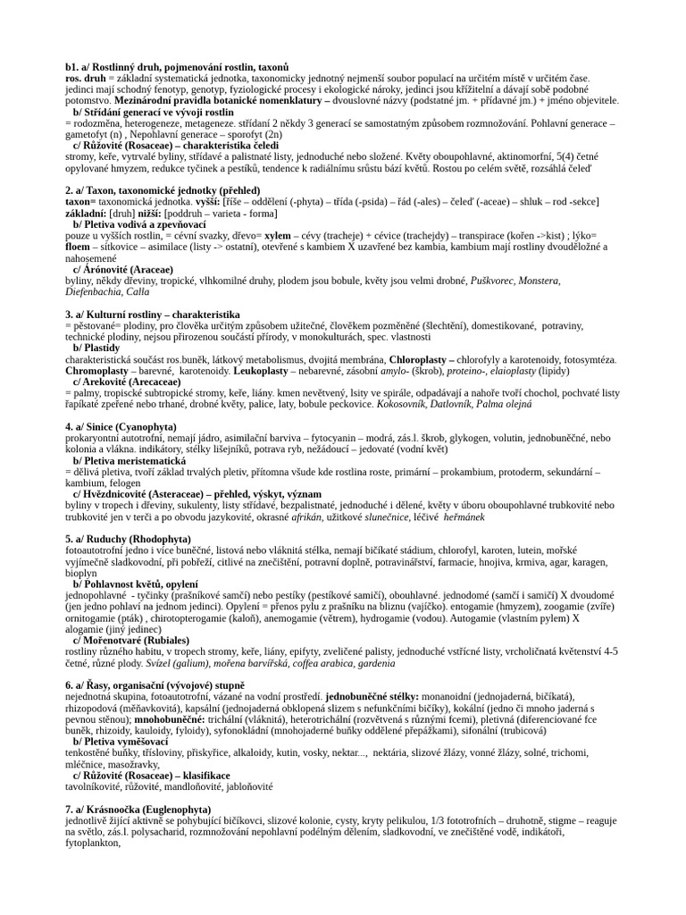 Zkouskove Otazky Botanika | PDF