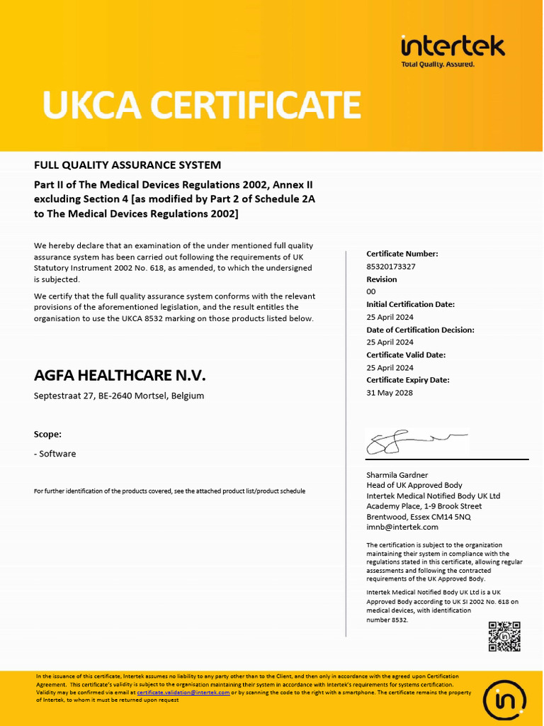 Agfa HealthCare NV - Certificate UK MDR Annex II | PDF | Medical Device ...