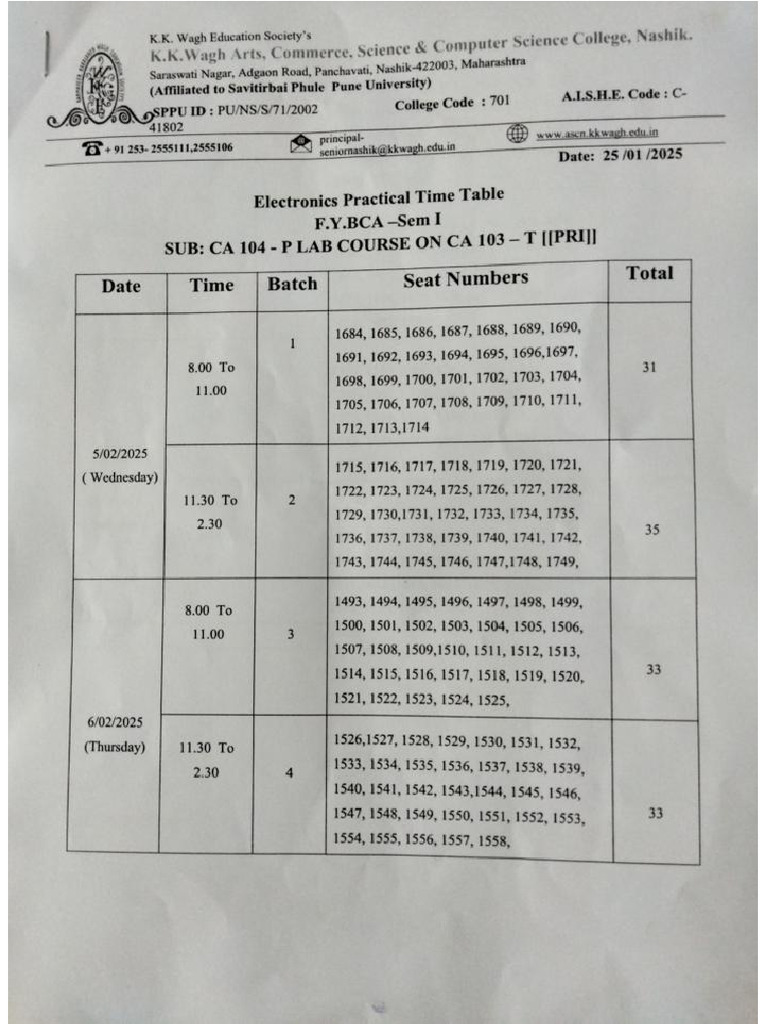 Electronics Practical Exam Timetable | PDF