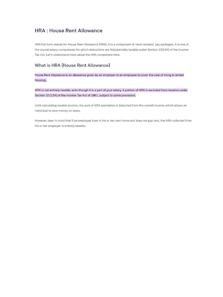 House Allowance | PDF