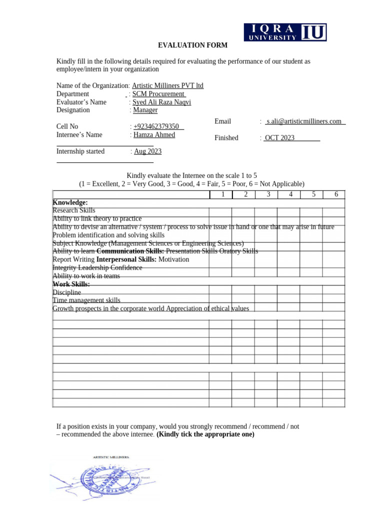 Evaluation Form | PDF