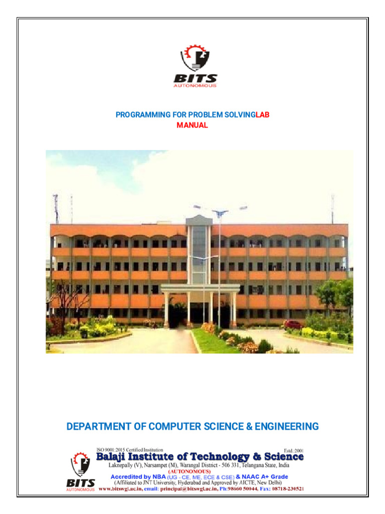 Department of Computer Science & Engineering: Programming For Problem Solving | PDF | Pointer ...