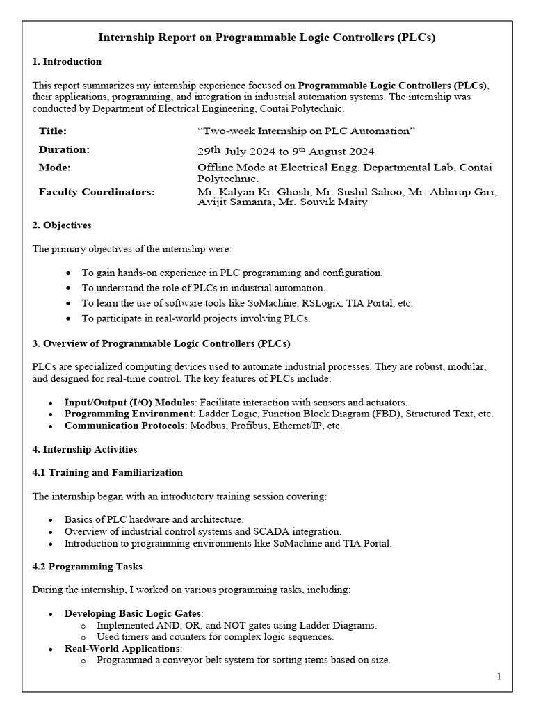 Internship Report On Programmable Logic Controllers | PDF | Programmable Logic Controller ...
