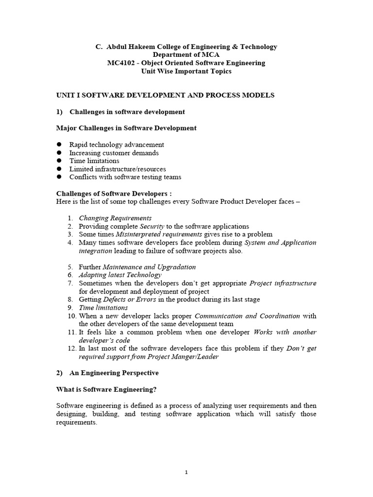 MC4102 - OOSE (Important Topics) | PDF | Software Testing | Software ...