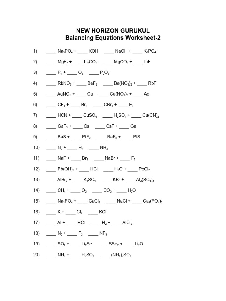 Balancing equations Worksheet 02.doc | PDF