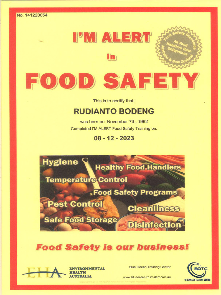 Certificate-Food Safety | PDF