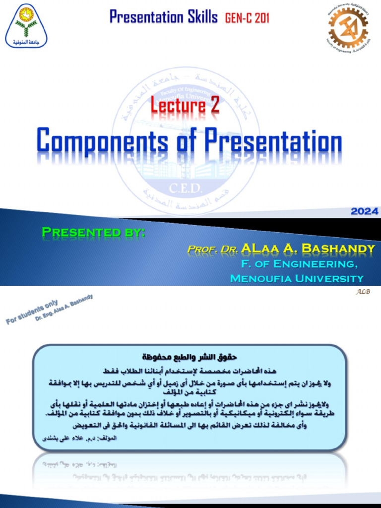Lec. 2 - Components of A Presentation (Dr. ALaa Bashandy) 2024-B | PDF