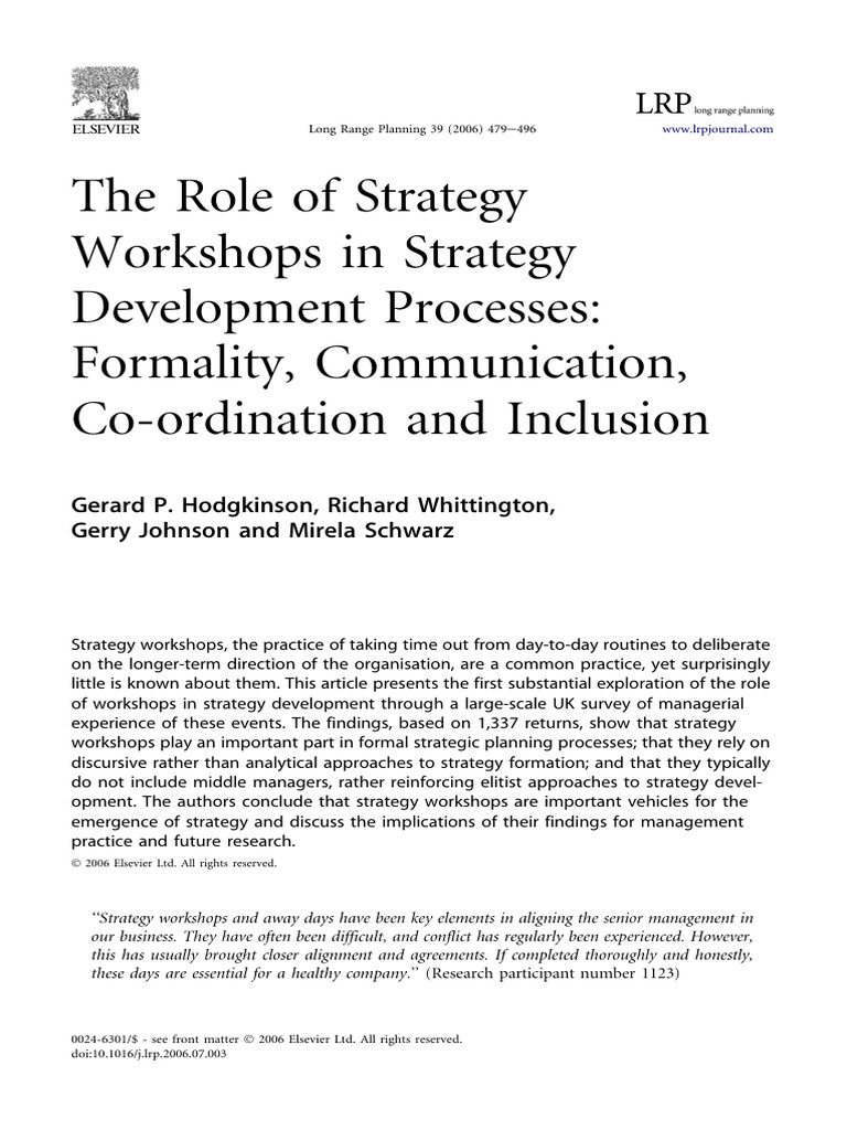 Strategy Workshops in Organizational Development | PDF | Strategic ...