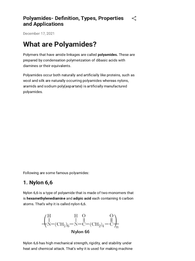 Polyamides - Definition, Types, Properties and Applications | PDF ...