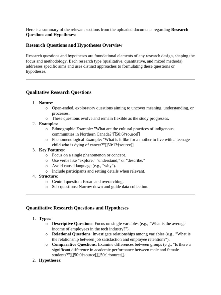 Research Questions and Hypotheses | PDF | Quantitative Research ...