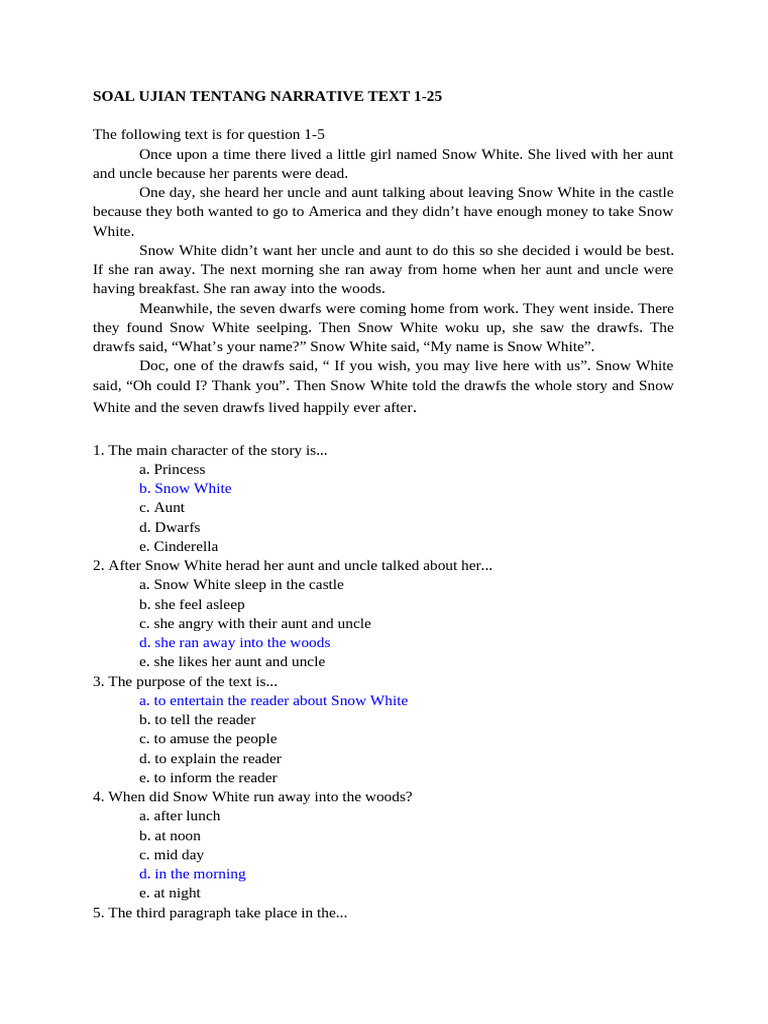 Soal Ujian Narrative Text | PDF | Snow White