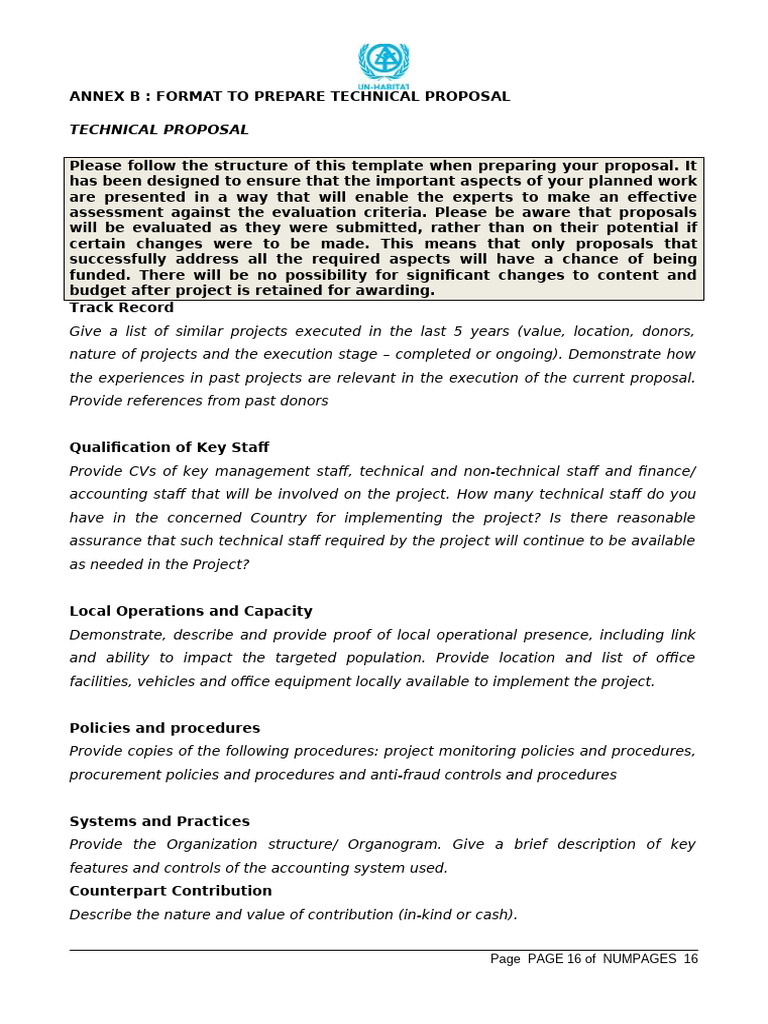 Annex B Technical Proposal Format | PDF | Evaluation | Risk