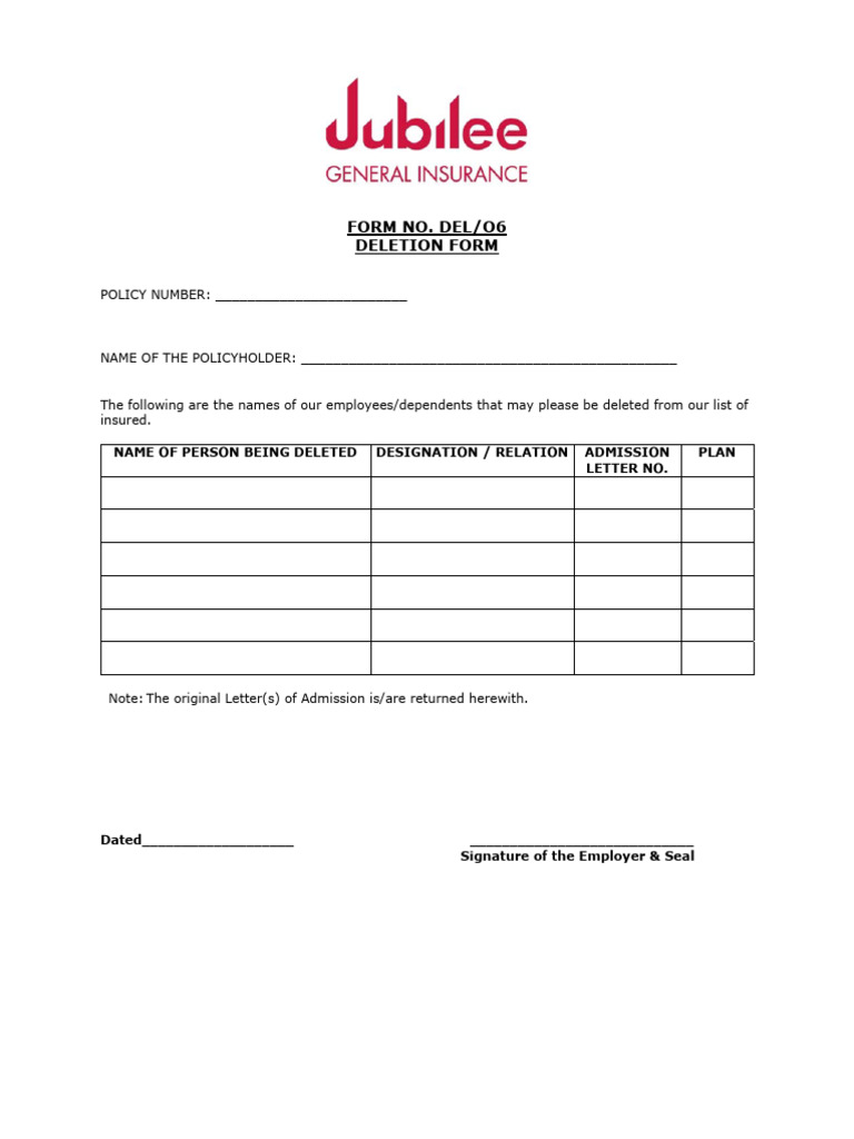 Jubilee Deletion-Form | PDF