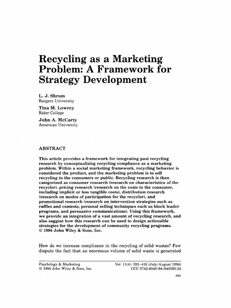 Recycling As A Marketing Problem A Frame | PDF | Marketing | Recycling