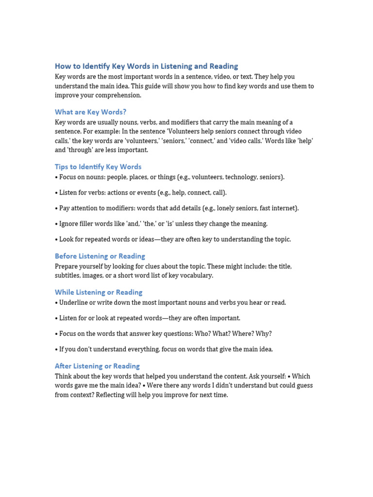 Identifying Key Words Guide | PDF