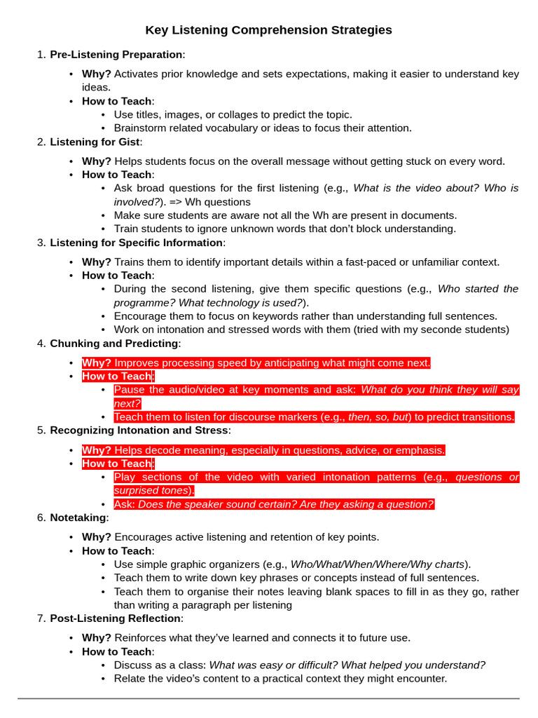 Key Listening Comprehension Strategies | PDF | Reading Comprehension ...