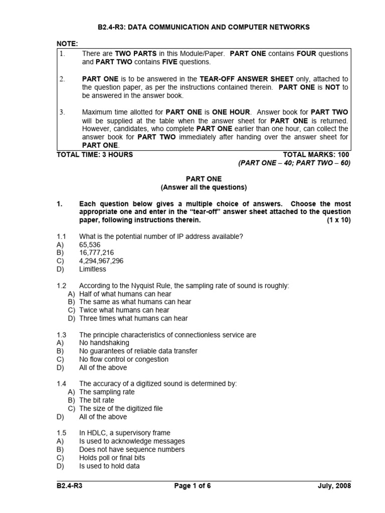 (WWW - Entrance-Exam - Net) - DOEACC, B Level Course, Data Communication & Computer Networks ...