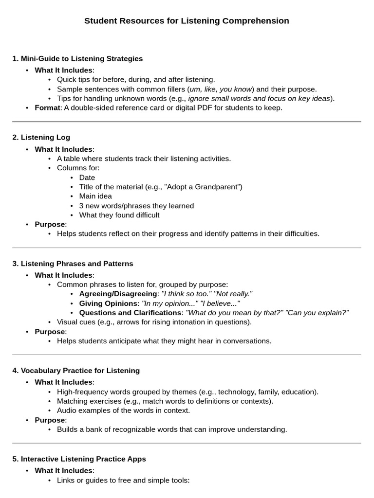 Listening Comprehension Student Resources | PDF | Reading Comprehension ...