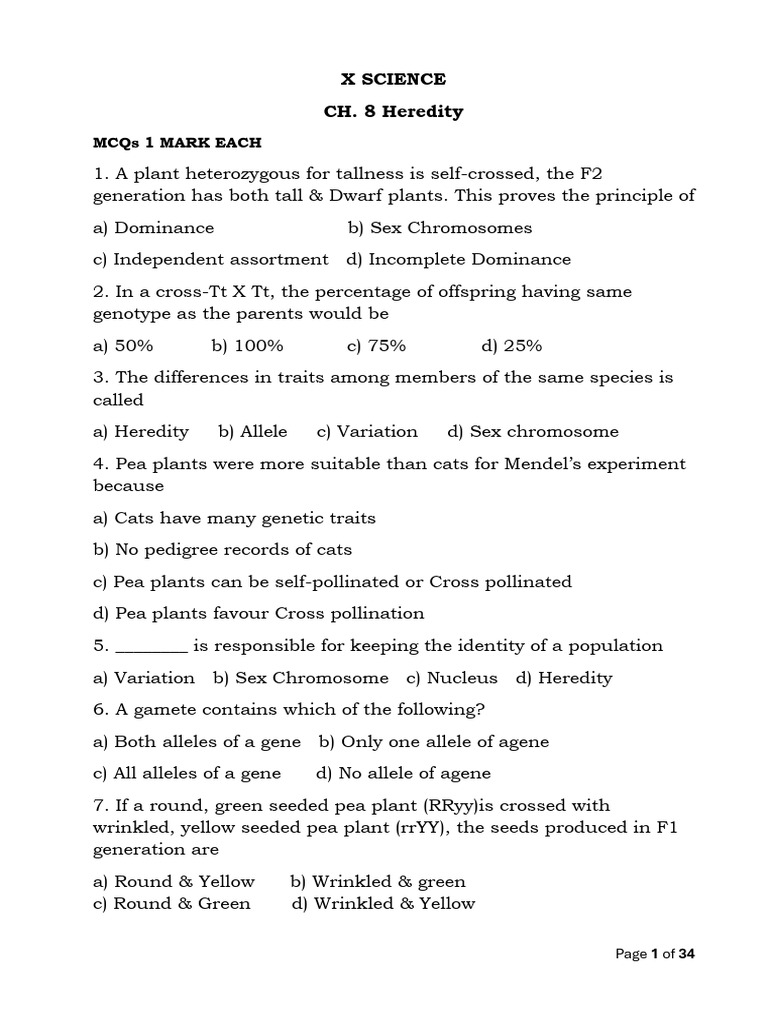 X Science Ch. 8 Heredity | PDF | Dominance (Genetics) | Genotype
