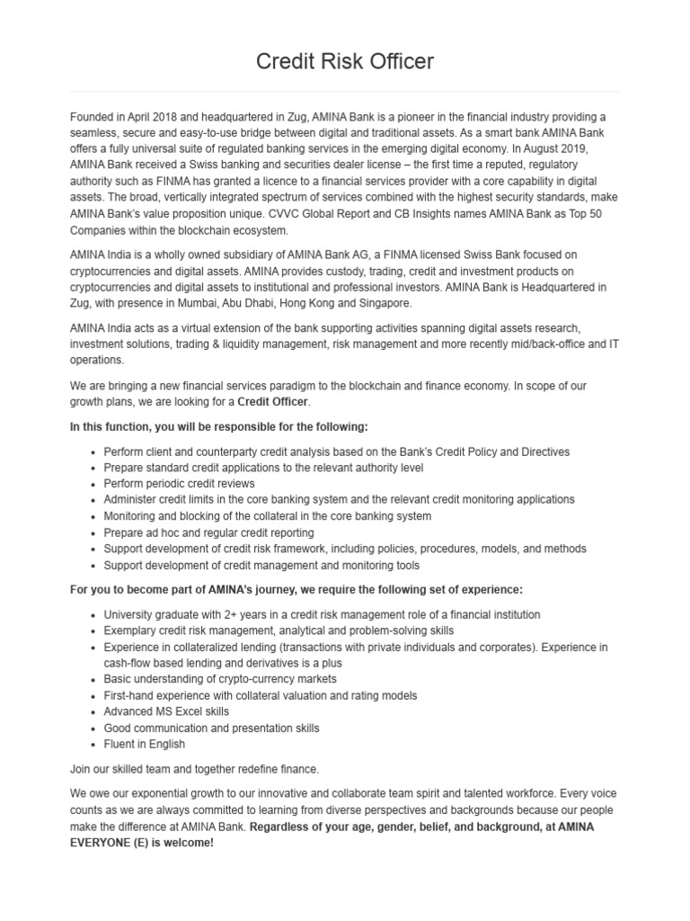 Credit Risk Officer | PDF | Banks | Credit