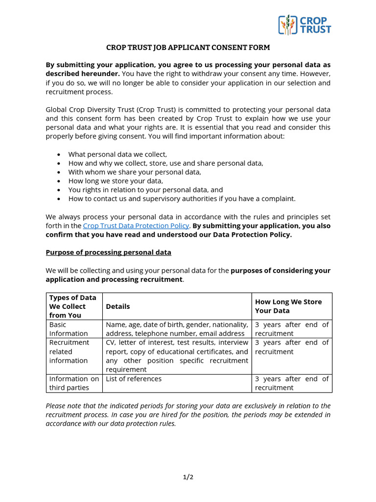 Job Applicants Consent Form | PDF | Information Privacy | Consent