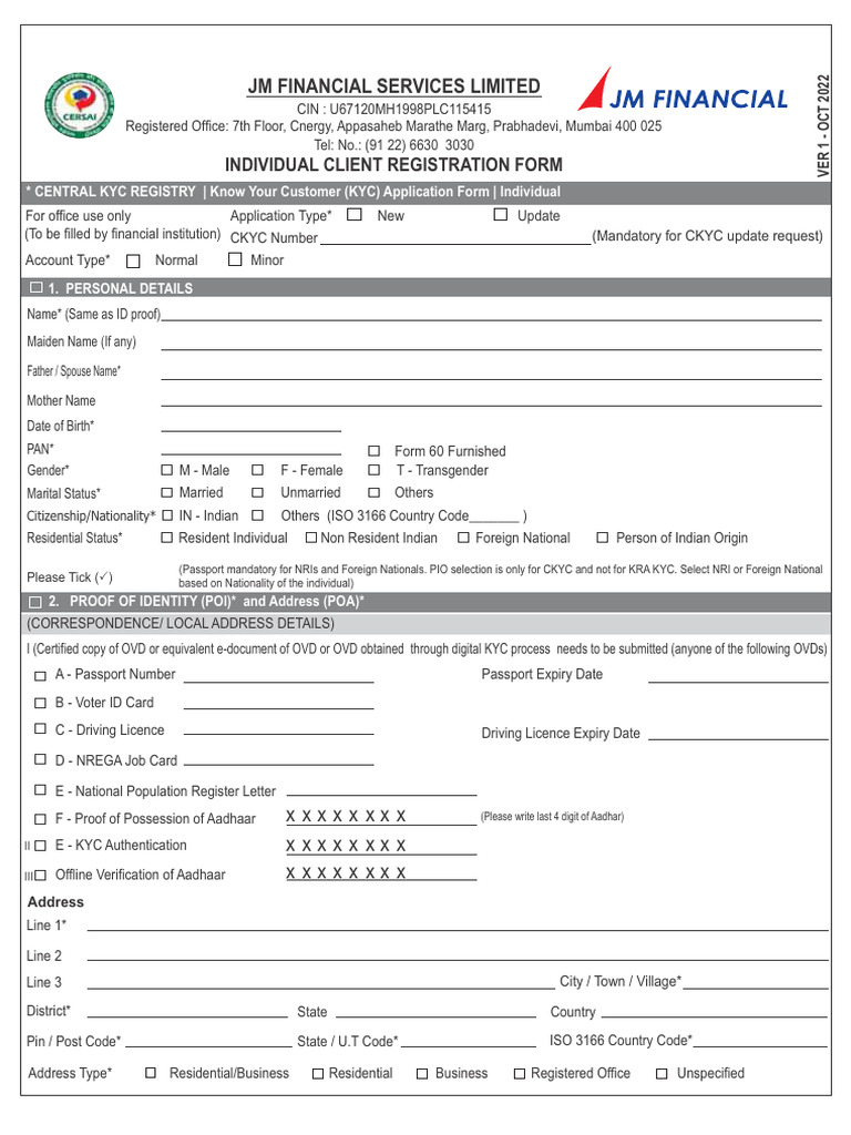 New CKYC-KRA Phyiscal Individual - 31.10.2022 | PDF | Identity Document | Government And Personhood