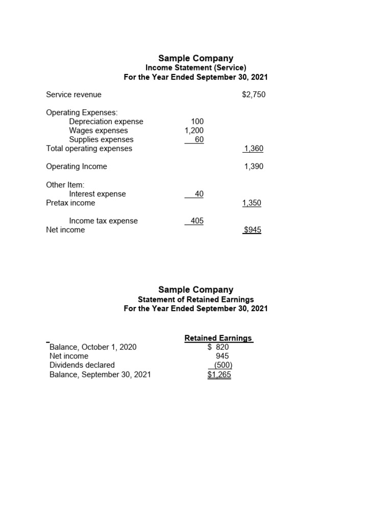Sample Financial Statements 1 | PDF | Retained Earnings | Expense