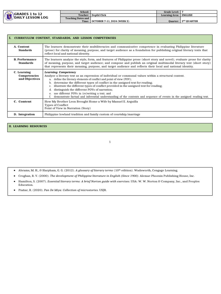 ENGLISH 7_Q2_WEEK 2 | PDF | Narration | Human Communication