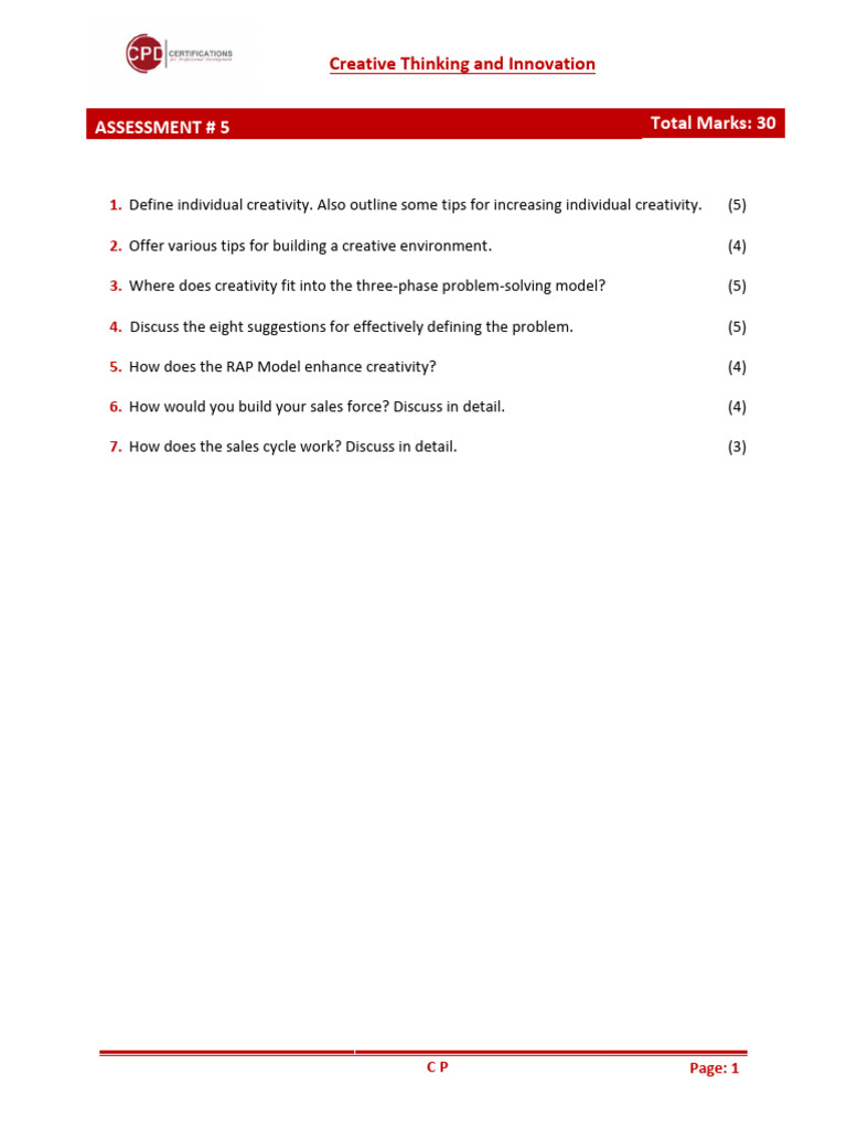 Assignment 5 Creative Thinking and Innovation | PDF