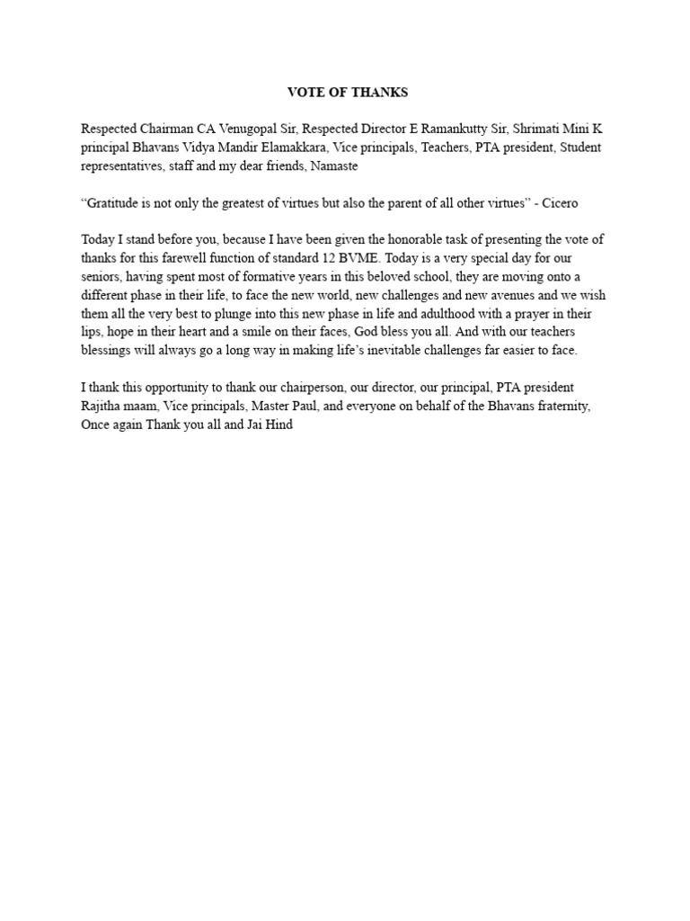 Vote of Thanks | PDF