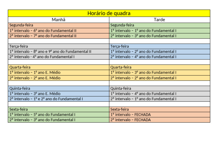 Horário de Quadra | PDF