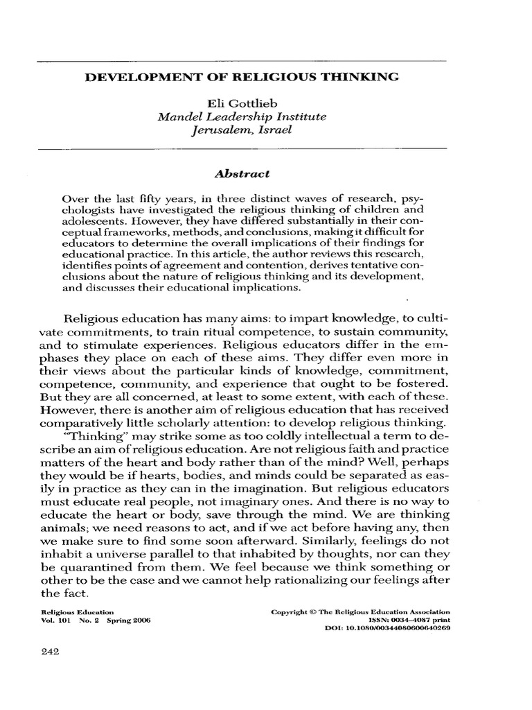 Gottlieb 2006 Development of Religiout Thinking - Religious Education | PDF