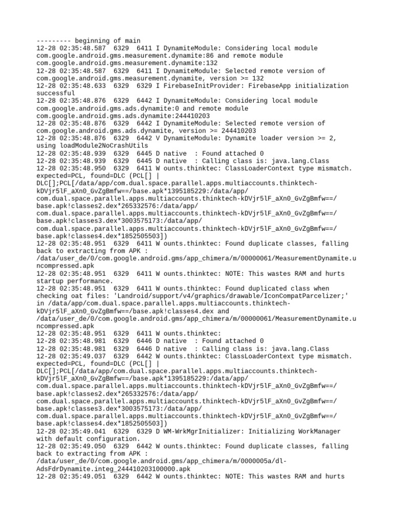 Com - Dual.space - Parallel.apps - Multiaccounts.thinktech Logcat | PDF | Android (Operating ...