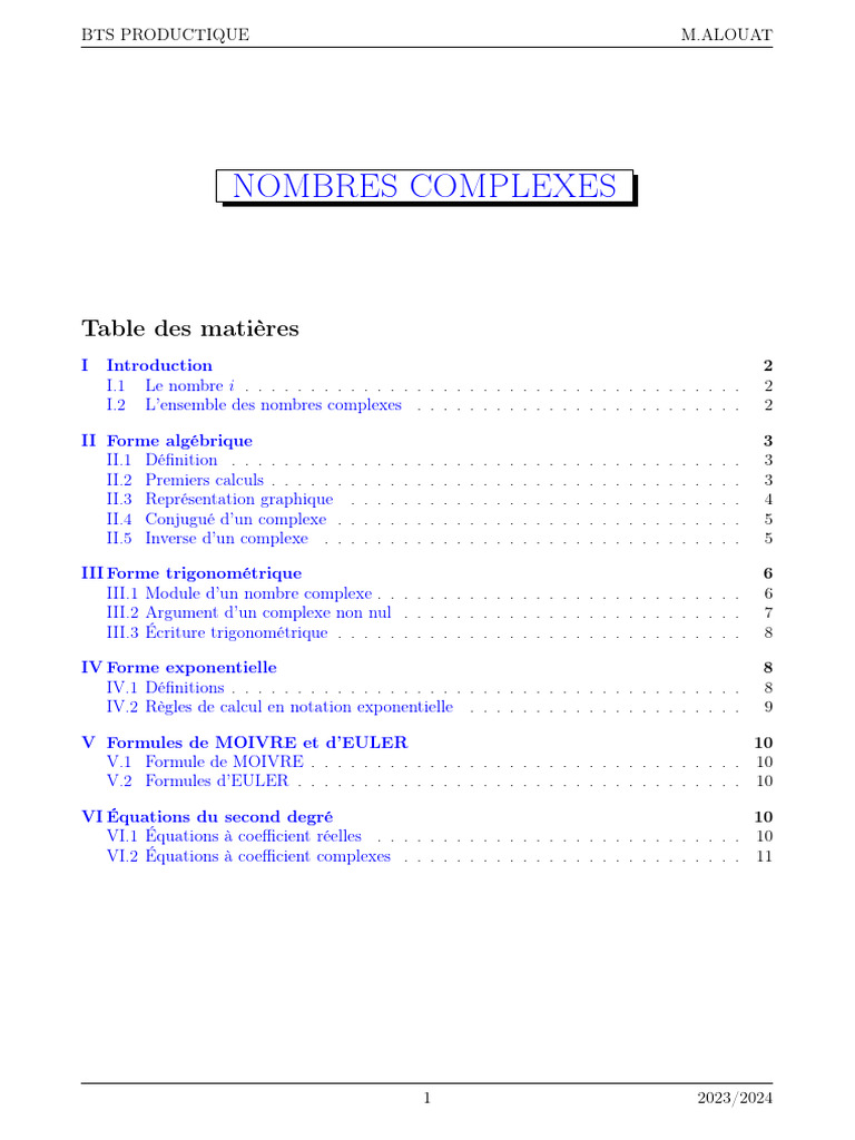 Cours Nombres Complexes | PDF | Nombre complexe | Analyse mathématique