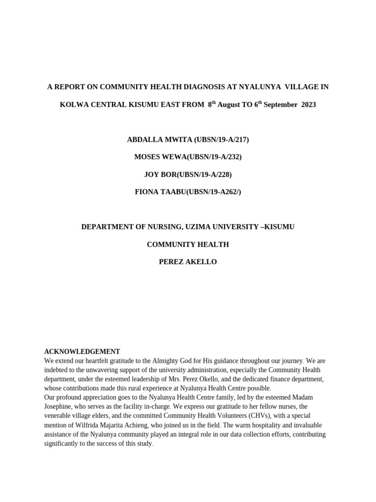 Community Diagnosis Report | PDF | Preventive Healthcare | Public Health