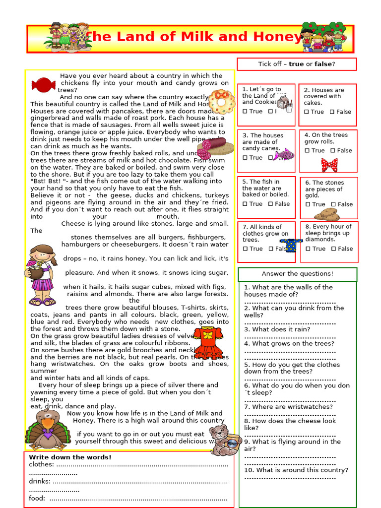 The Land of Milk and Honey Key Reading Comprehension Exercises - 38785 ...