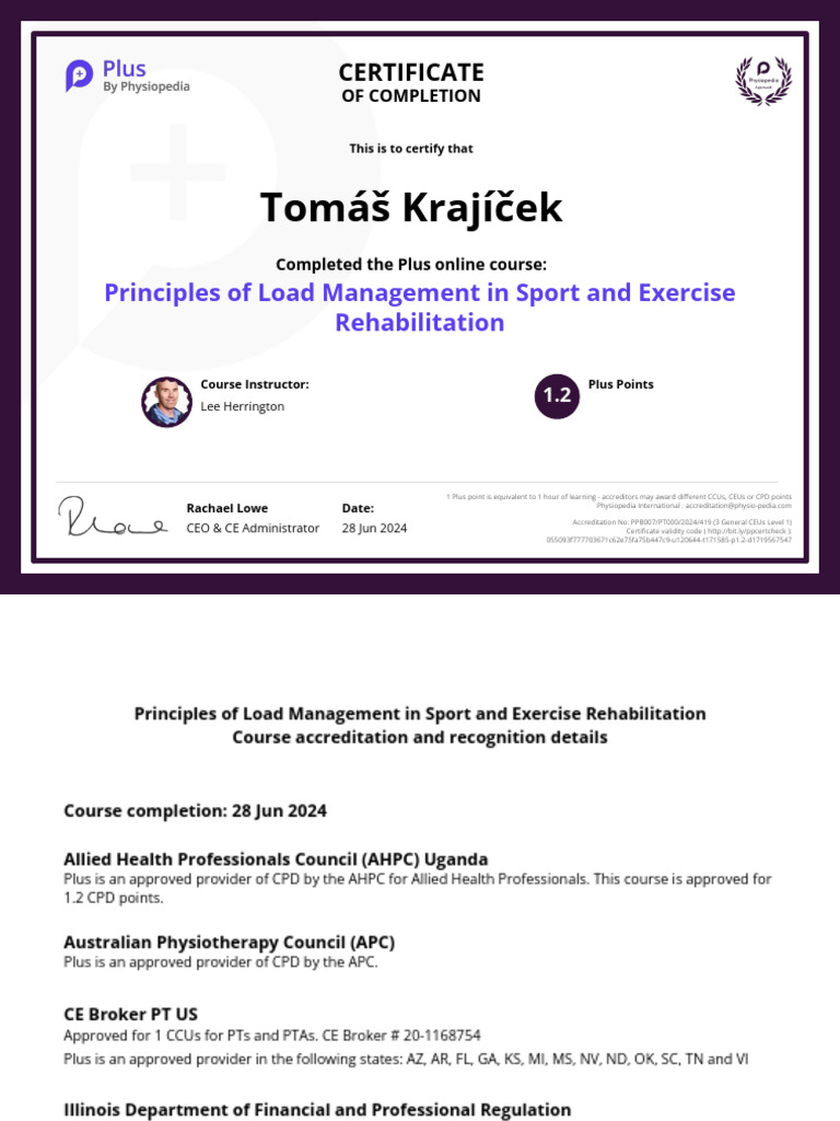 Load Management Course Completion | PDF | Physical Therapy | Health Care