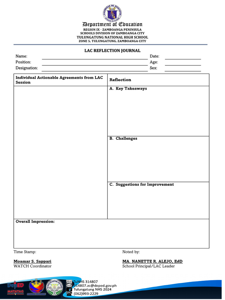 LAC Reflection Journal Template | PDF