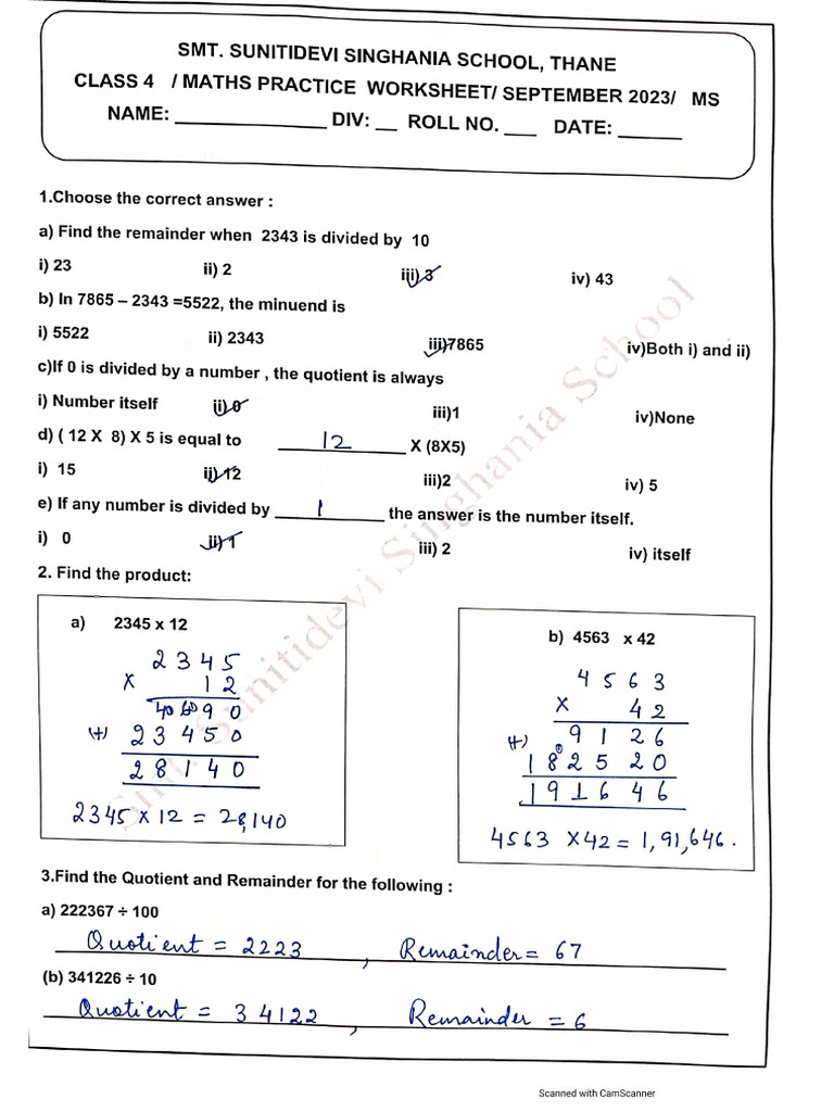 Answerkey Math Worksheet (Upload) | PDF