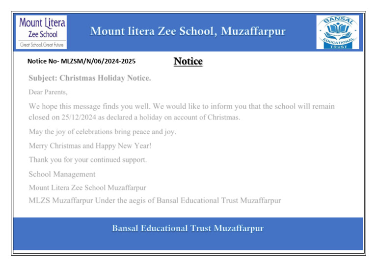Christmas Holiday Notice | PDF