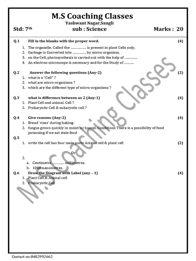 Science Quiz for 7th Grade Students | PDF