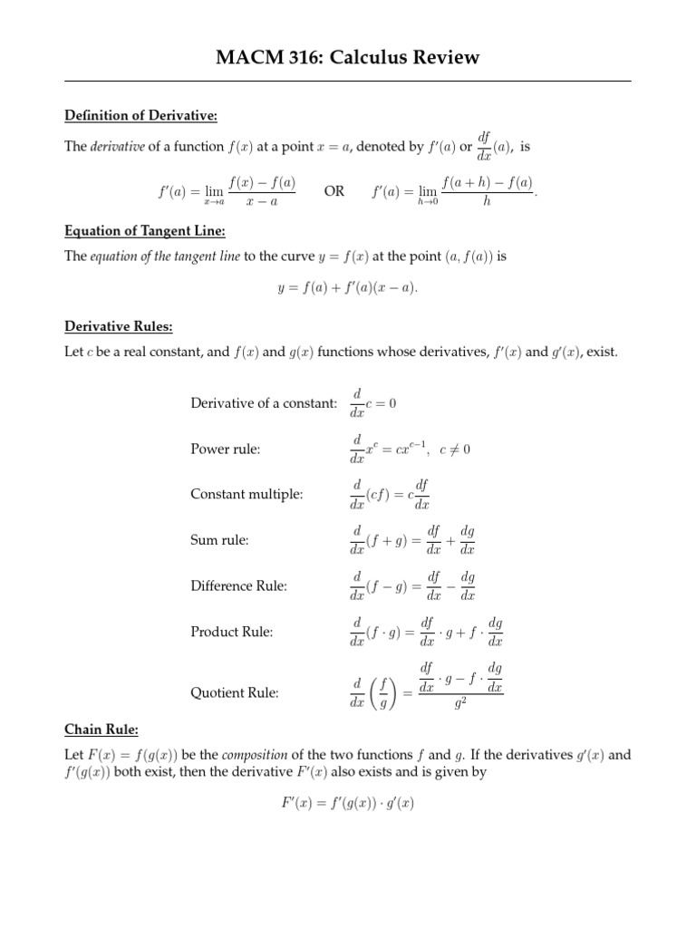 Calculus Review | PDF | Logarithm | Derivative