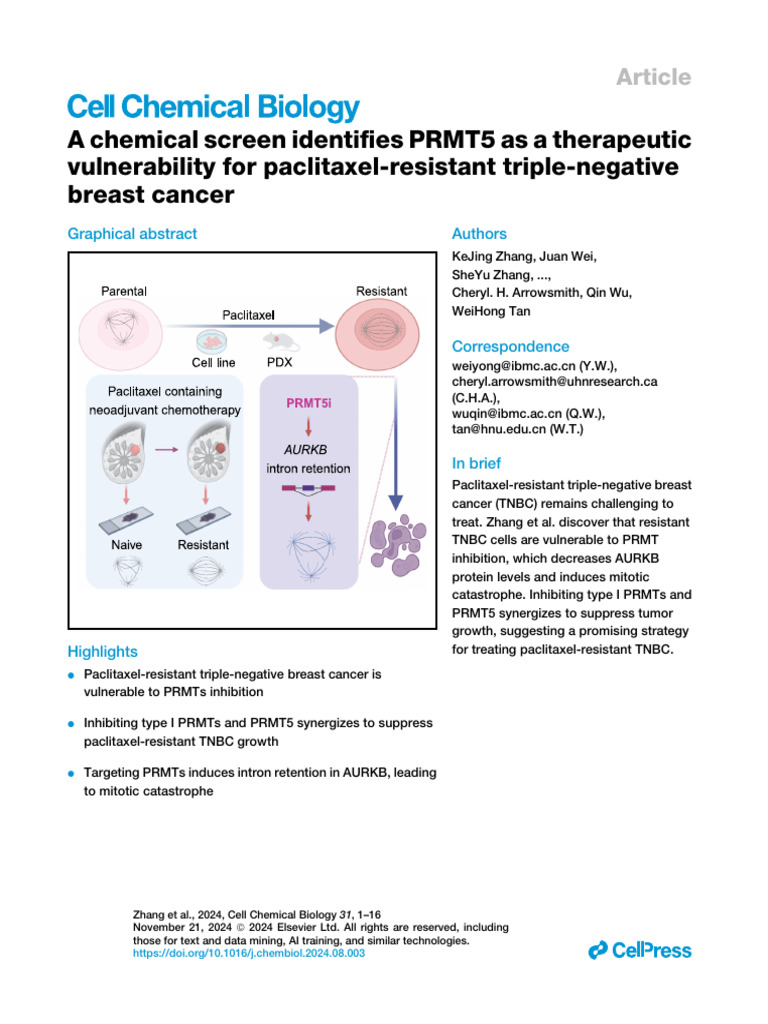 A Chemical Screen Identifies PRMT5 As A Therapeutic Vulnerability For ...