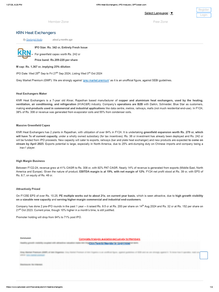 KNR Heat Exchangers IPO Analysis 2024 | PDF | Heat Exchanger | Economies