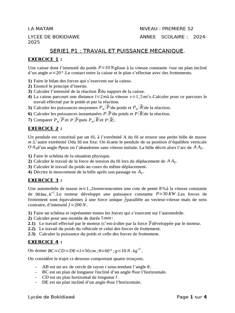 Principe d'inertie et travail mécanique | PDF | Poids | Obliger